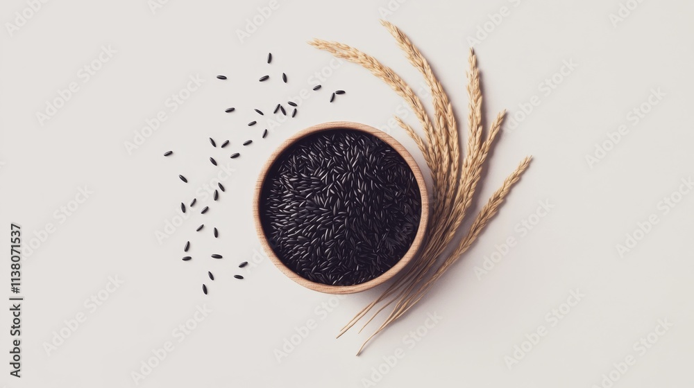 Clean logo concept of black sticky rice on a pure white background ...
