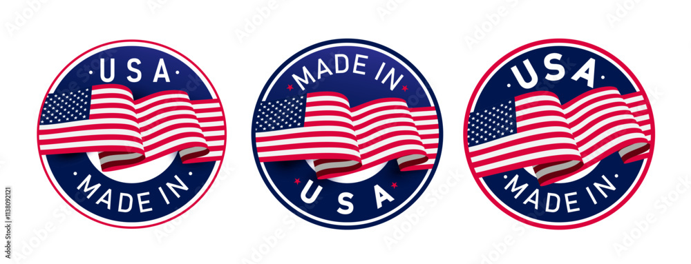 Made in USA vector symbols, logo. Template composition with American ...