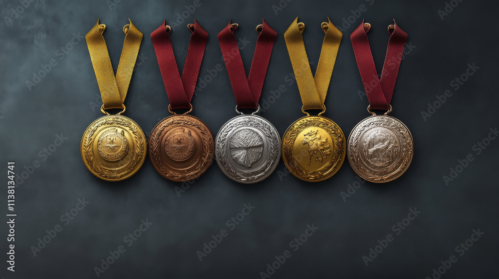 A medals icon set with platinum, gold, silver and bronze badges Stock ...