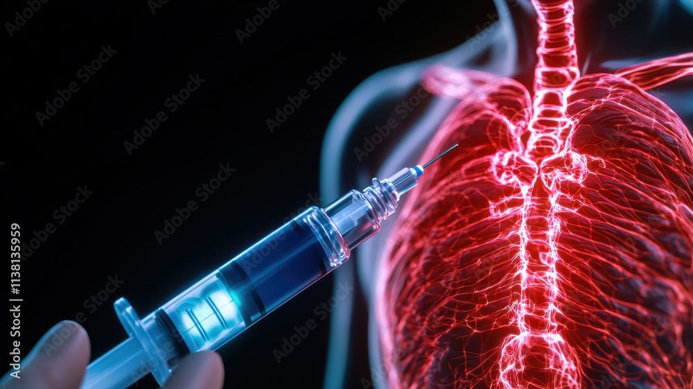 A life-saving scene of an EpiPen being administered, with glowing ...