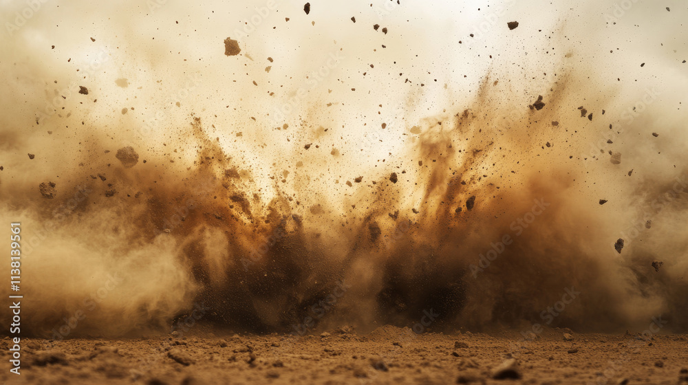 Sand explosion with dirt and cloud smoke vector. Isolated storm effect ...