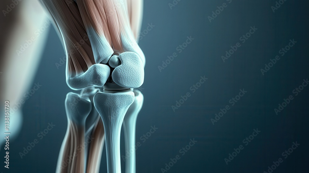 Knee anatomy posture concept. 3D illustration of a human knee joint ...