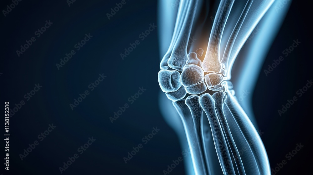 Knee anatomy posture concept. An illuminated depiction of a human knee ...