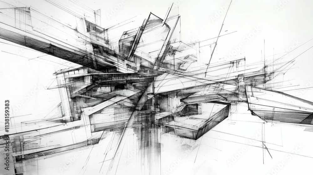 abstract drawing of building blueprint, complex design, futuristic ...