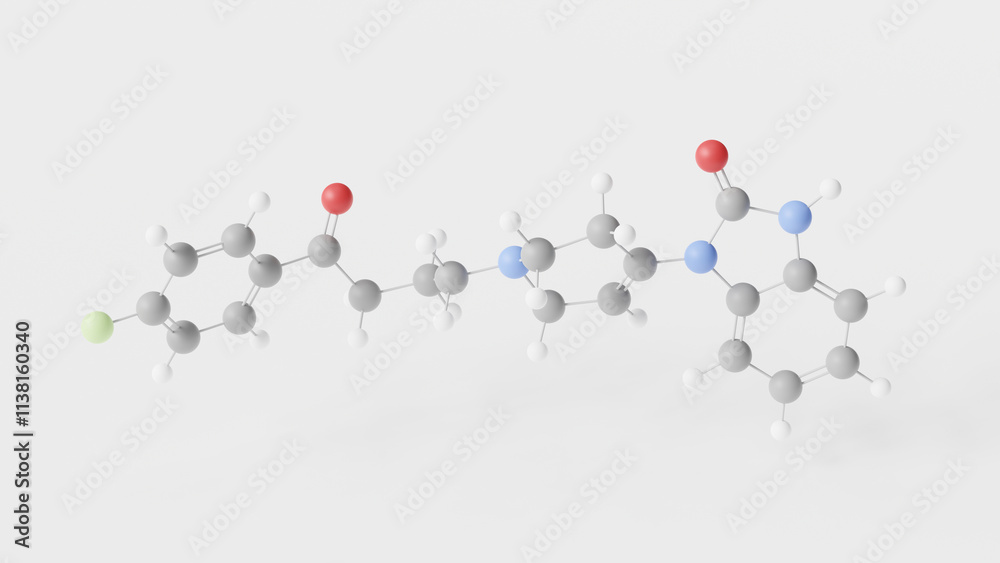 droperidol molecule 3d, molecular structure, ball and stick model ...