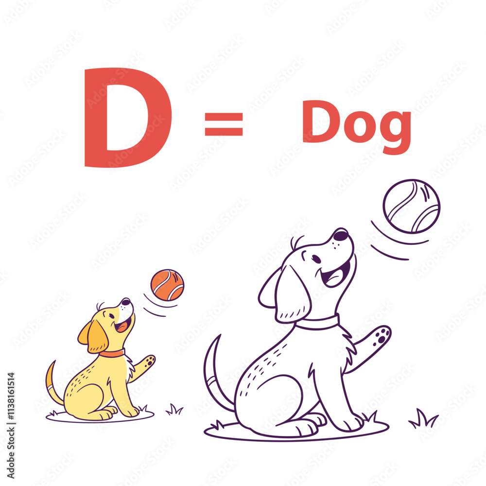Image vectorielle Stock D for Dog Coloring Page – Simple and Adorable ...