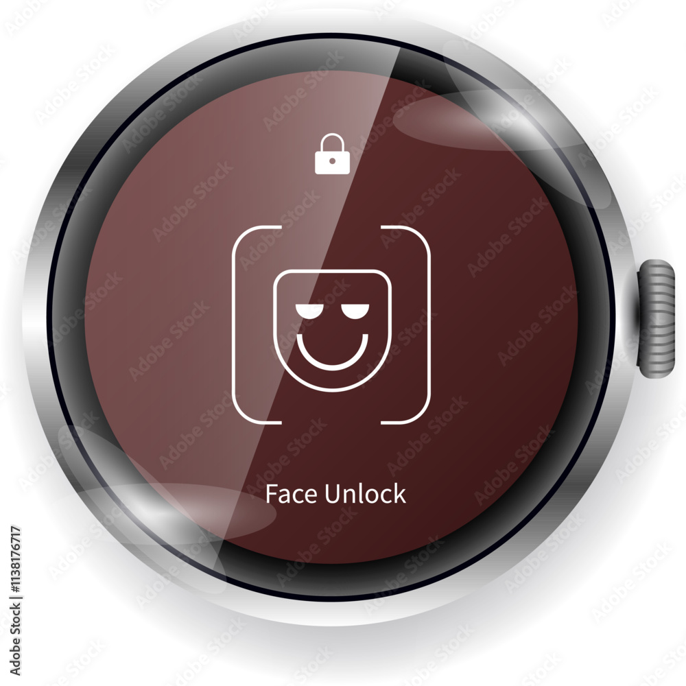 Smartwatch Face Unlock UI Design With Facial Recognition Icon and ...