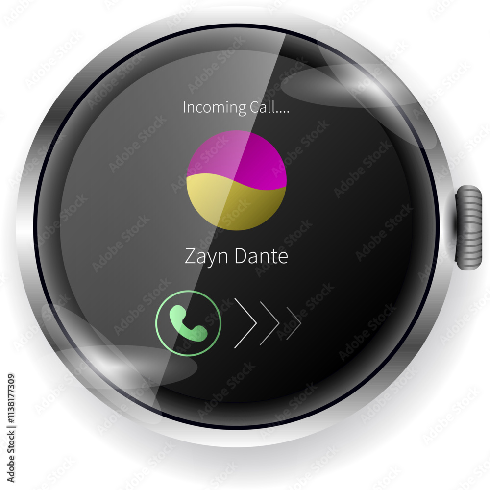 Smartwatch Incoming Call UI Screen With Contact Avatar and Answer ...