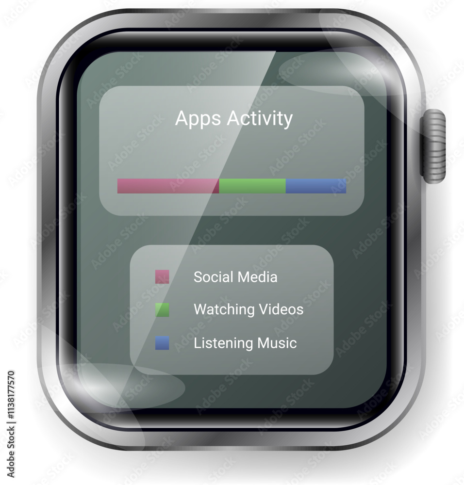 Smartwatch Screen Time Usage Report UI Display With App Activity ...