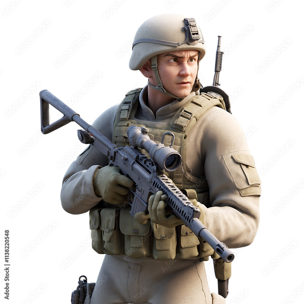Military Combat Soldier Armed with a Sniper Rifle, Ready for Action ...