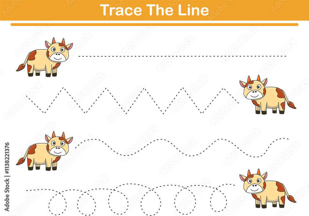 Trace line worksheets for children. Preschool handwriting practice with ...