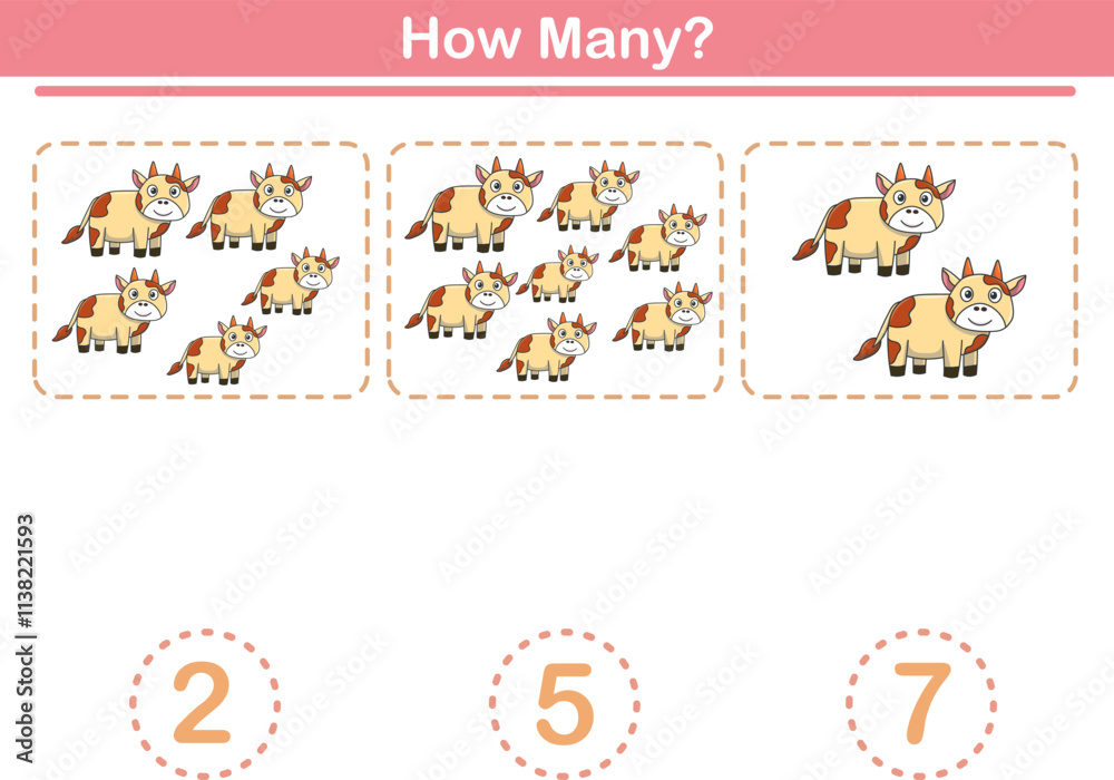 Counting game of wild animals for preschool kids. Printable. Vector ...