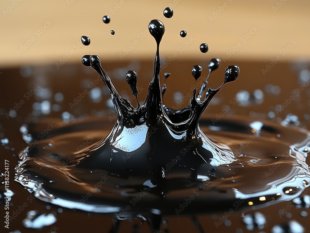 Black liquid splash forms, ferrofluid, black splash spikes, magnetic ...