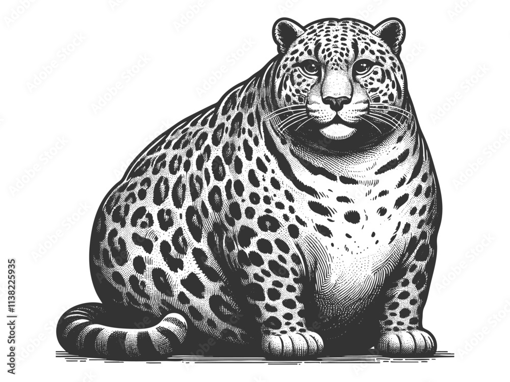 chubby fat leopard with bold spots, combining humor and retro artistic ...