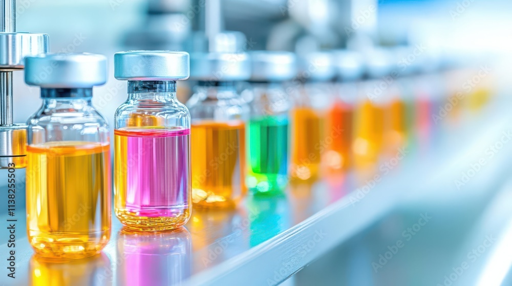 Rows of vials being labeled by automated machines, emphasizing ...