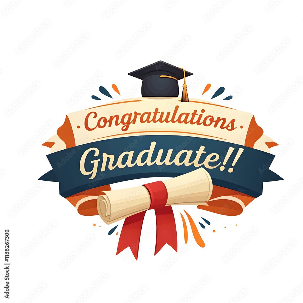 'Congratulations Graduate!' text with decorative ribbons and a diploma ...