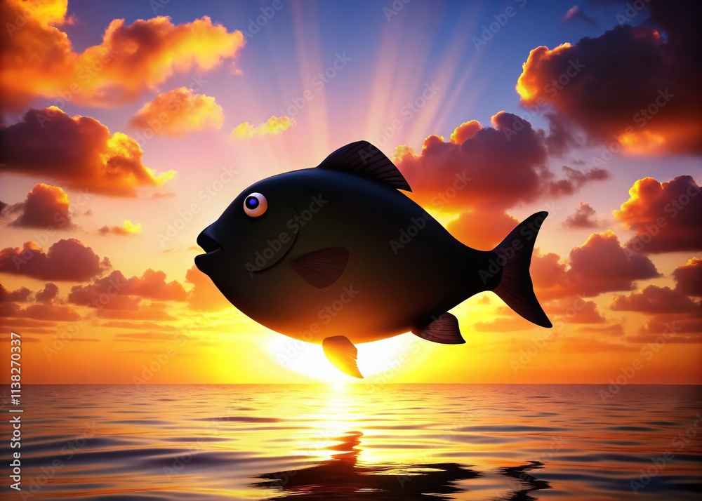 Cartoon Fat Fish Silhouette, Cute Chubby Fish Silhouette Photography ...