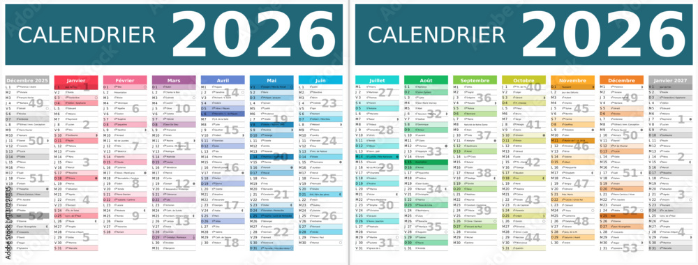 Calendrier 2026 14 mois au format 320 x 420 mm recto verso entièrement ...