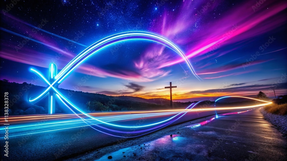 Ilustración de Stock Long Exposure Christian Fish Cross Symbol ...