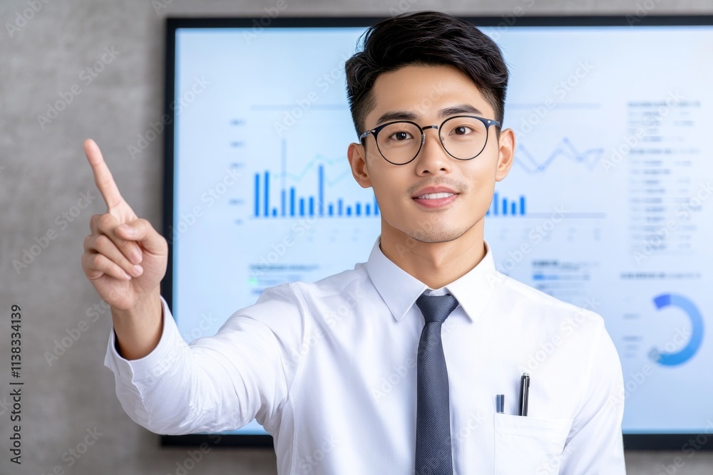 A professional giving a presentation in a modern conference room, with ...