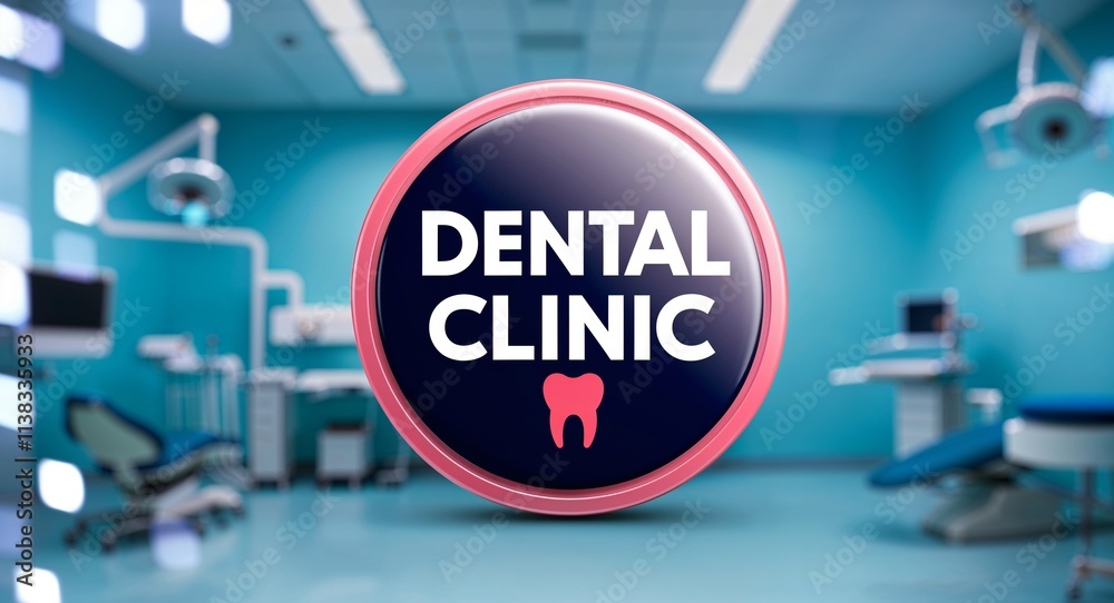 dental clinic word lettering on a button in digital tech blur ...