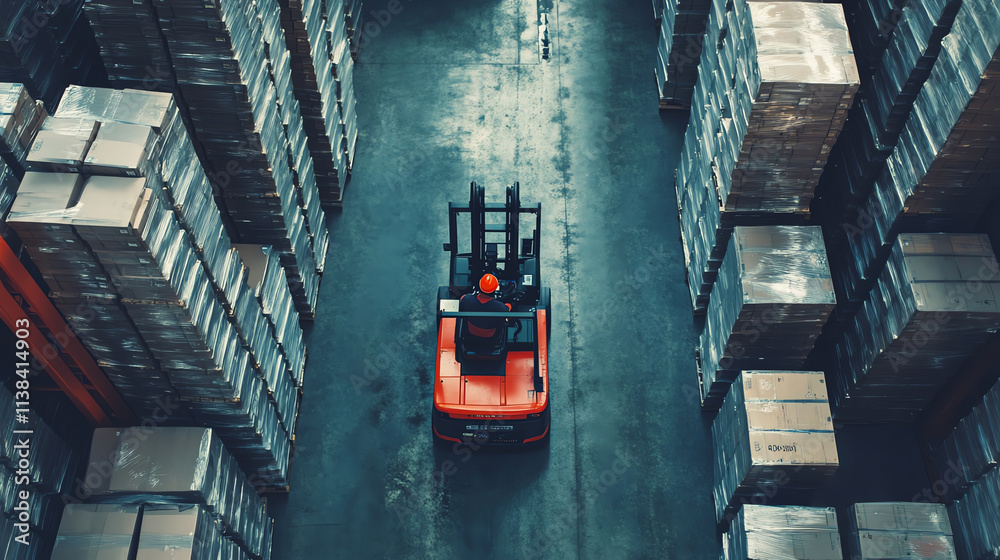 Forklift operator moving pallets for a stock verification process in a ...