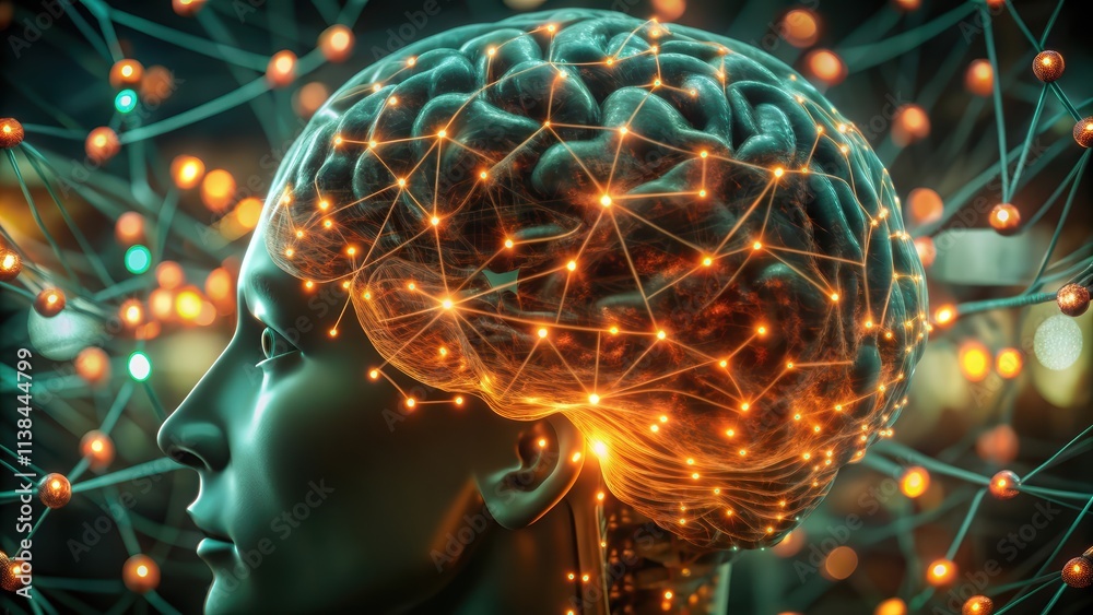 Stock-Illustration „Futuristic Human Brain with Neural Network Visualization, Artificial ...
