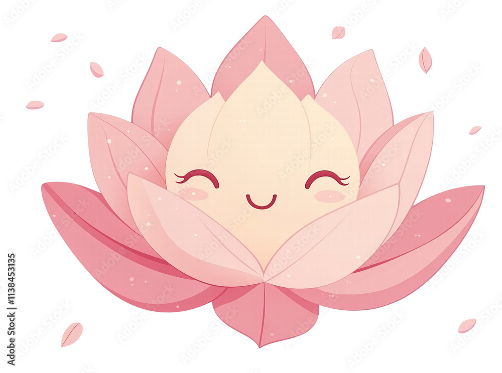 Cute and Happy Cartoon Lotus Flower with Smiling Face Design isolated ...
