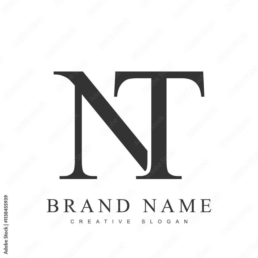 NT trendy logotype template. Initial letter n and t classic font style ...