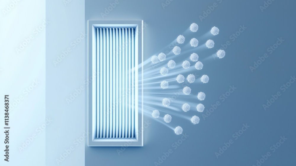 Particulate matter, air quality home concept. Air vent in house ...