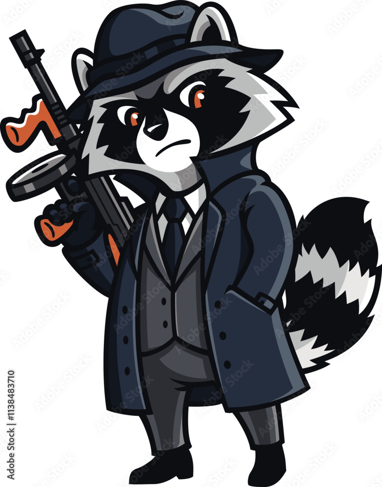 Raccoon Mafia Gangster in Suit with Gun Stock Vector | Adobe Stock