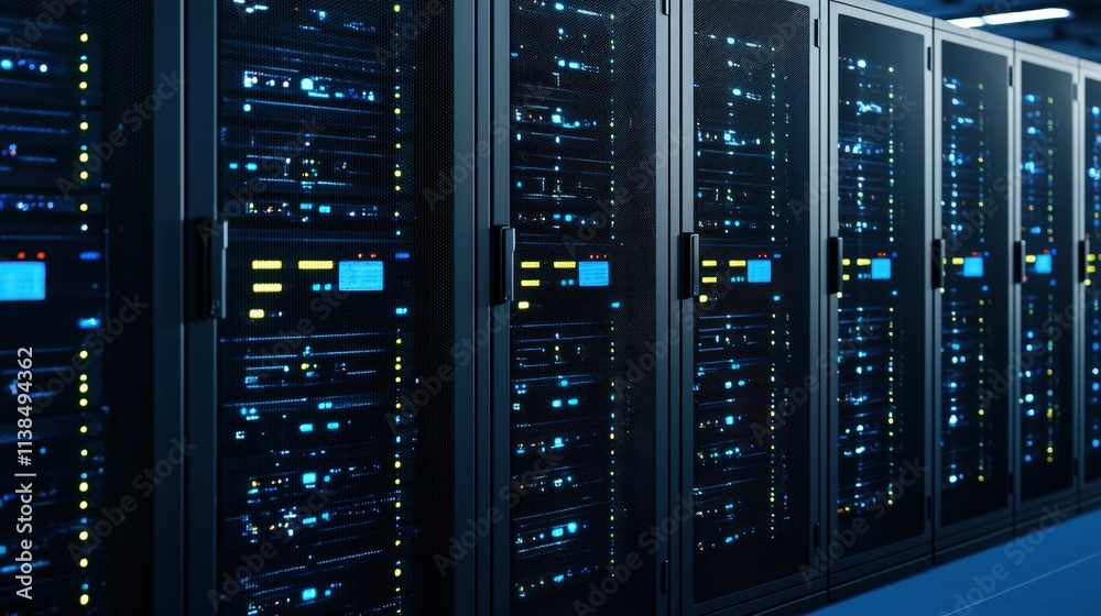 Energy consumption and electricity data, A modern server room ...