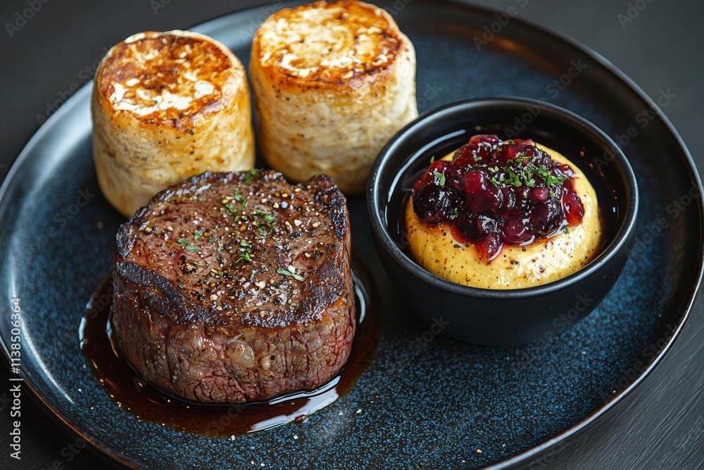 Modern style traditional barbecue dry aged angus beef tenderloin steak ...