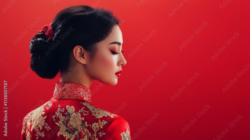 Young confident Asian Chinese woman perfect body in traditional ...