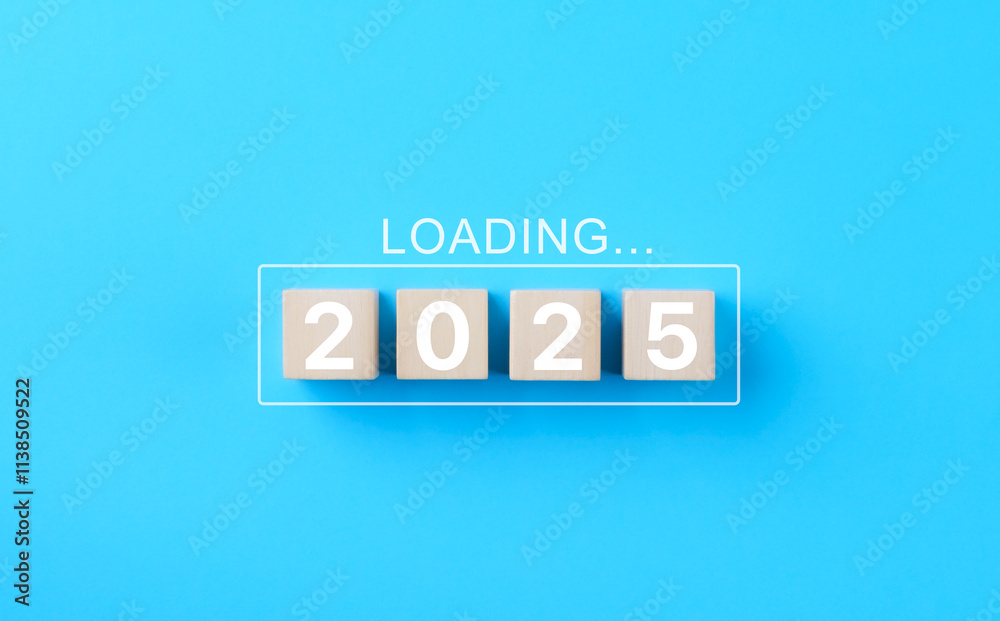 Loading 2025 New Year progress concept. Wooden blocks "2025" with the ...
