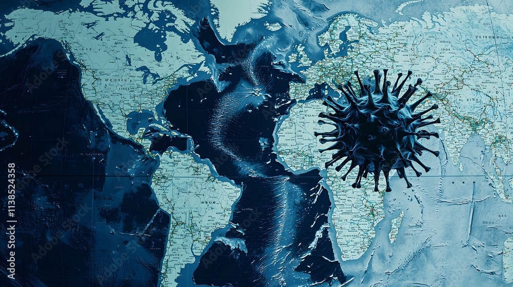 of bacteria spreading, integrated with an image of global maps ...