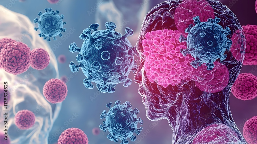 of bacteria interacting with human cells, integrated with an image of ...