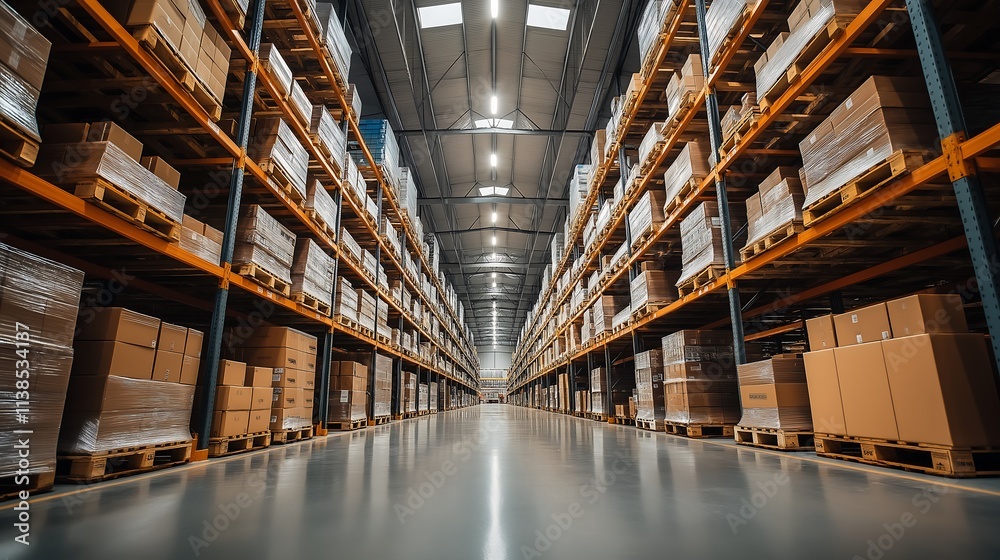 Industrial logistics warehouse with automated systems scanning and ...