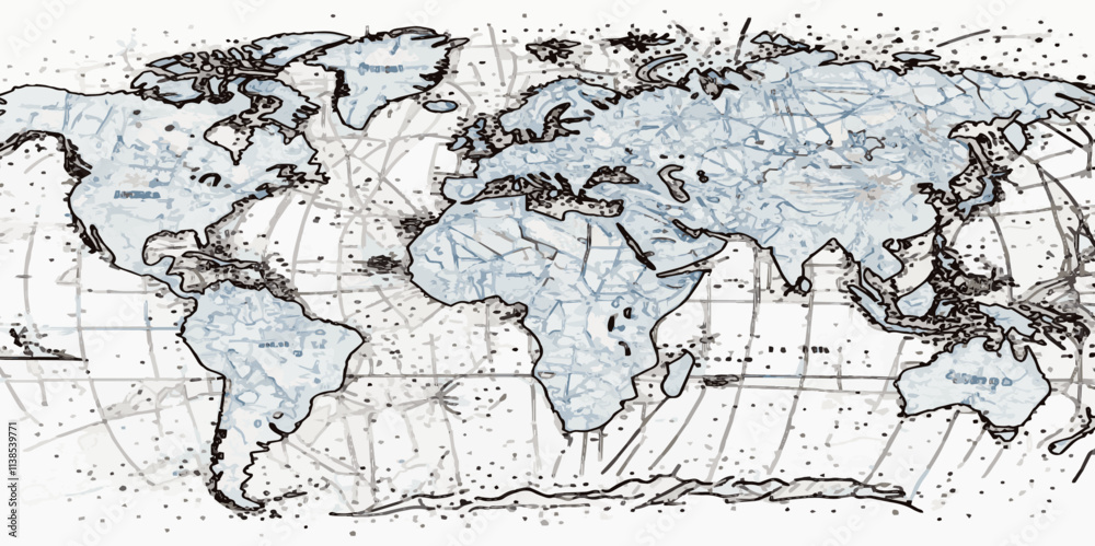 Vector de Stock Abstract world map with color Ariel view world map top ...