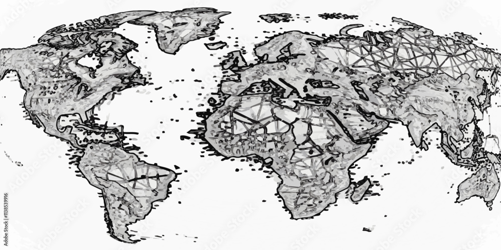 Abstract world map with black and white Ariel view world map top view ...