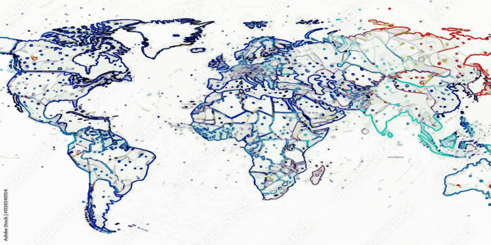 Vector de Stock Abstract world map with color Ariel view world map top ...