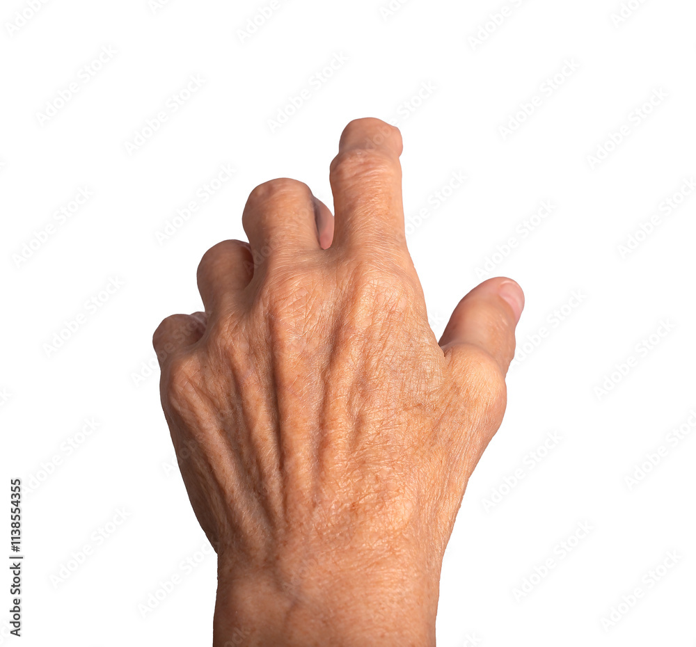 Wrinkled elderly hand with visible veins and natural skin texture ...