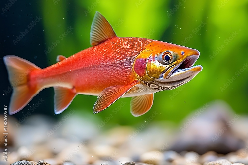 Swimming salmon fish in freshwater stream underwater photography ...