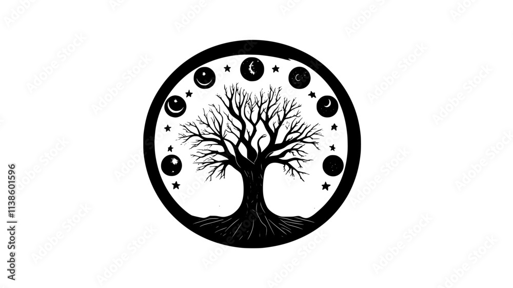 Yggdrasil ash tree connecting the nine worlds in Norse mythology, Plant ...