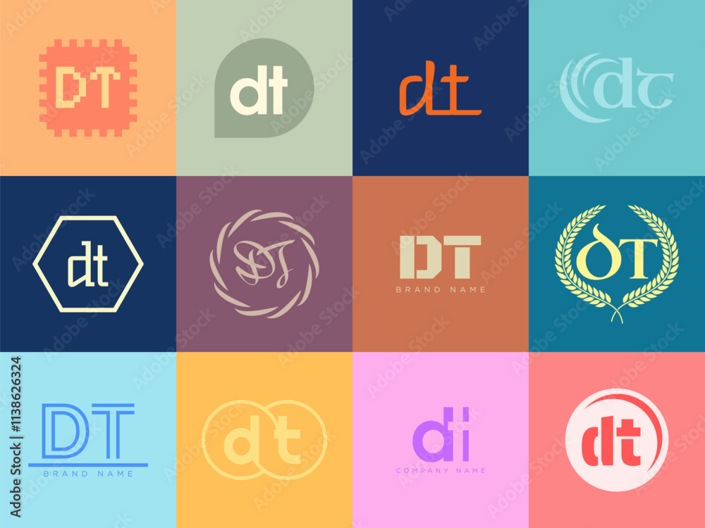 DT logo company template. Letter d and t logotype. Set different ...