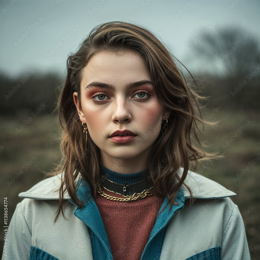 Girl teenager young woman face people portrait outdoors retro nostalgia ...