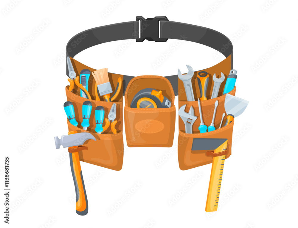 Belt with tools. Handyman worker belts tool uniform, hardware bag ...