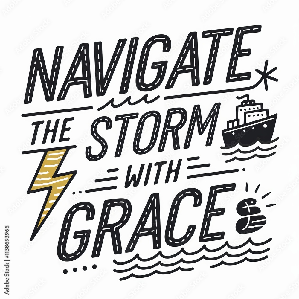 Navigate the storm with grace in quirky hand lettering showcasing love ...