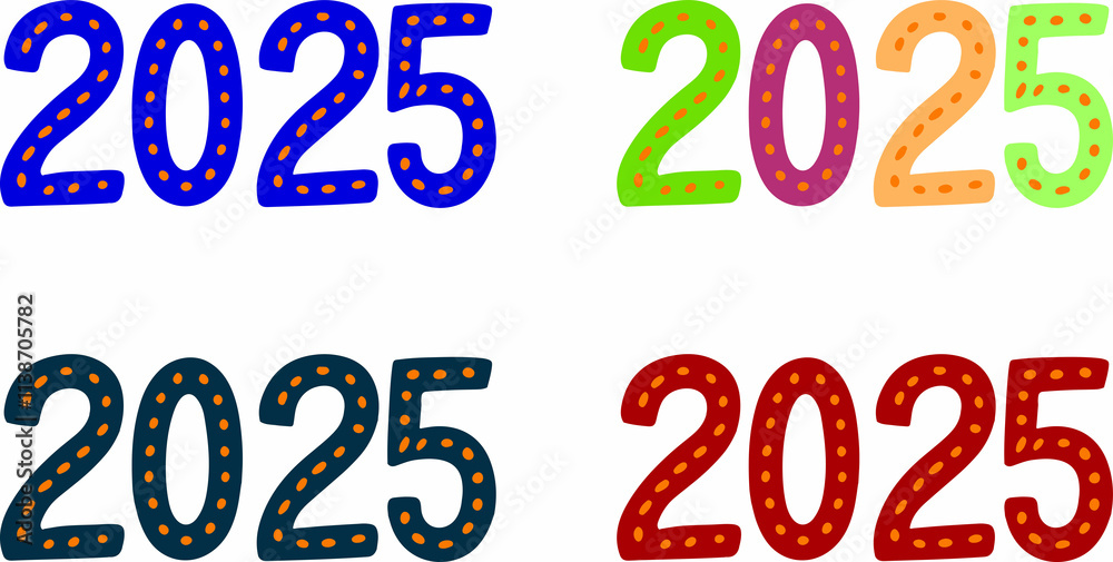 Big set of colored watercolors 2025 number design template. Happy New ...
