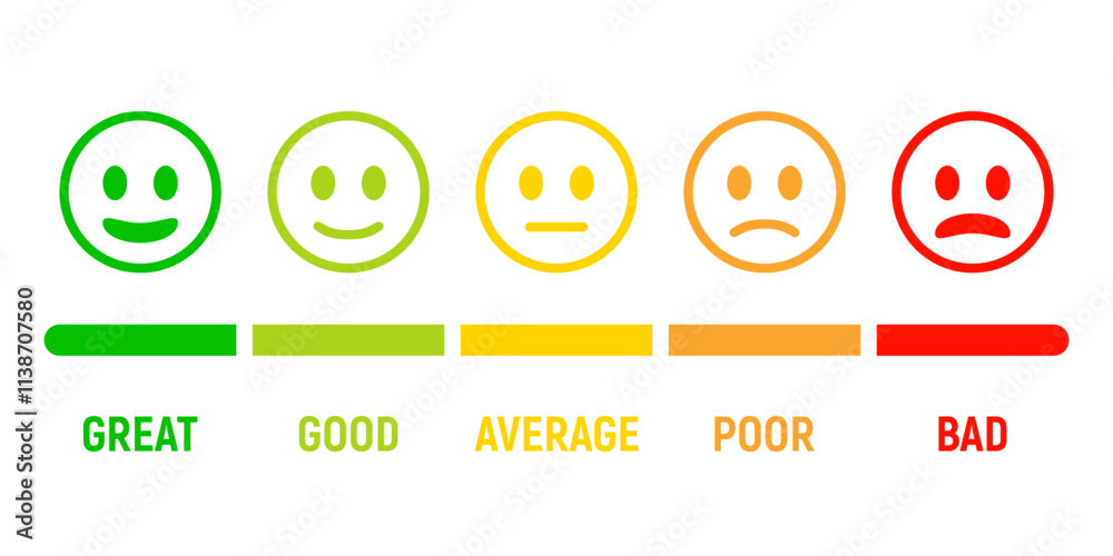 Feedback emoji face expression icon set. Review smile emotion quality ...